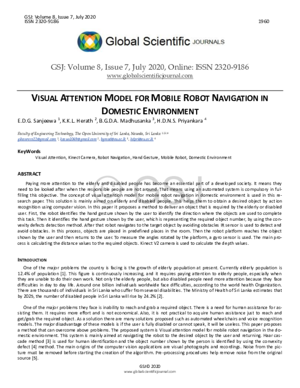 Pdf Visual Attention Model For Mobile Robot Navigation In Domestic Environment