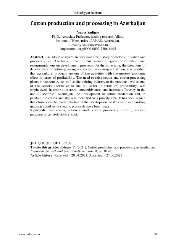 (PDF) Cotton production and processing in Azerbaijan