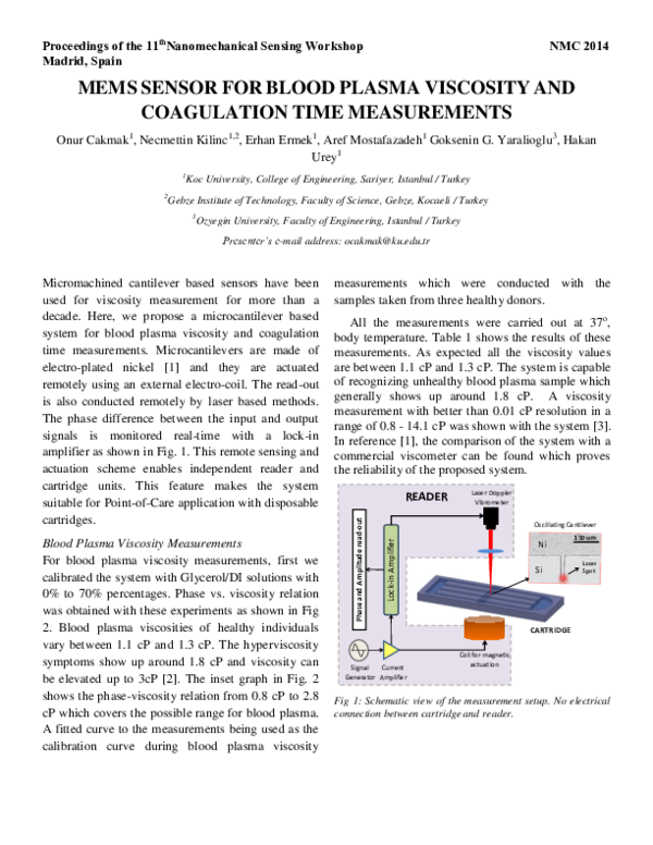 (PDF) MEMS Sensor for Blood Plasma Viscosity and Coagulation Time ...