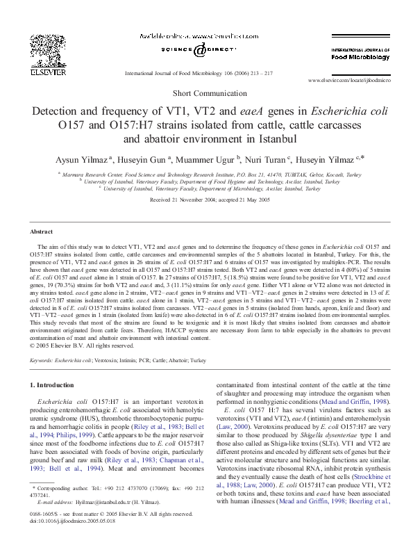 (PDF) Detection and Frequency of VT1, VT2 and EaeA Genes In Escherichia ...