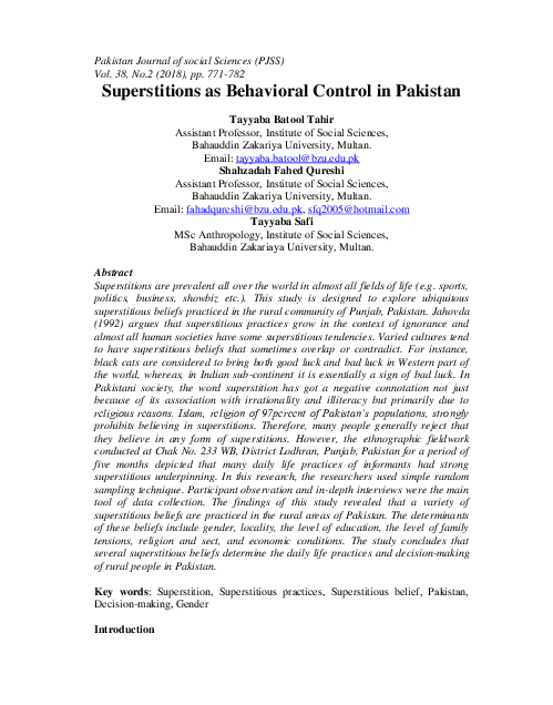 (PDF) Superstitions as Behavioral Control in Pakistan