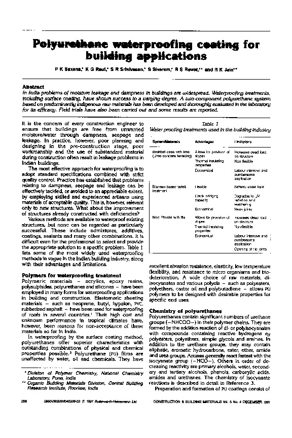 (PDF) Polyurethane waterproofing coating for building applications