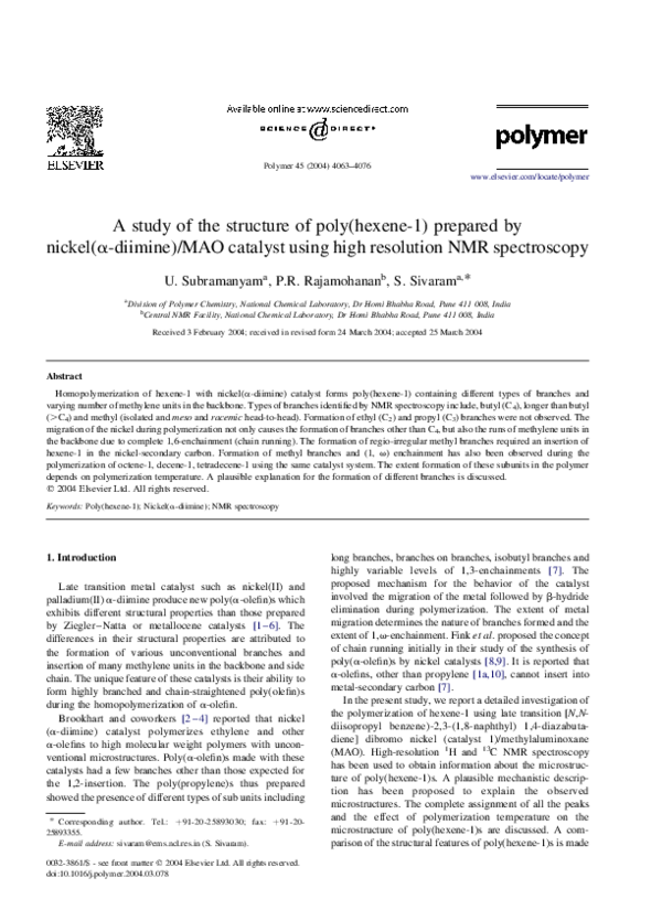 (PDF) A study of the structure of poly(hexene-1) prepared by nickel(α ...
