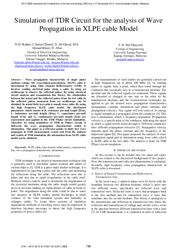 (PDF) Simulation of TDR circuit for the analysis of wave propagation in XLPE cable model