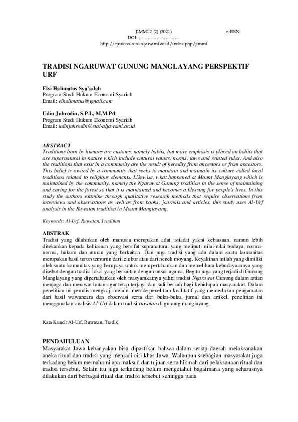 (PDF) TRADISI RUWATAN GUNUNG PERSPEKTIF URF