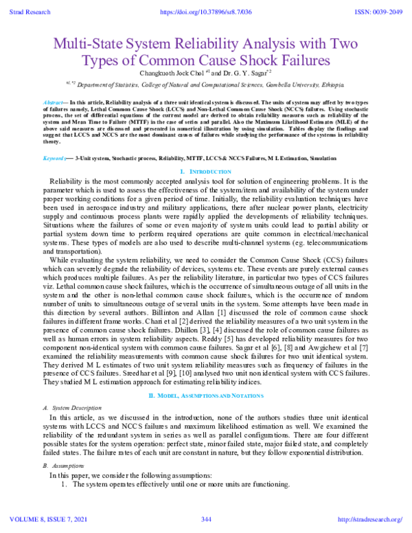 (PDF) Multi-State System Reliability Analysis with Two Types of Common Cause Shock Failures
