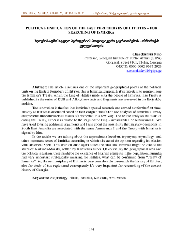 (PDF) POLITICAL UNIFICATION OF THE EAST PERIPHERYES OF HITTITES – FOR ...