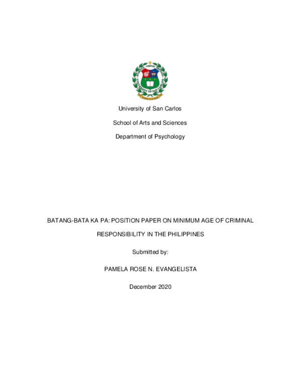 (PDF) BATANG-BATA KA PA: POSITION PAPER ON MINIMUM AGE OF CRIMINAL ...