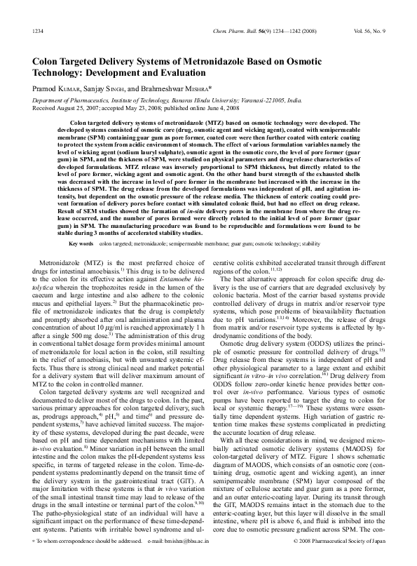 (PDF) Colon targeted delivery systems of metronidazole based on osmotic ...