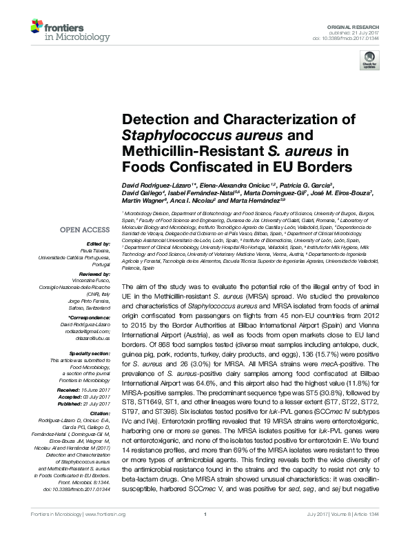 (PDF) Detection and Characterization of Staphylococcus aureus and Methicillin-Resistant S ...