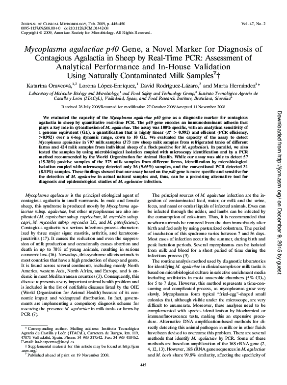 (PDF) Mycoplasma agalactiae p40 Gene, a Novel Marker for Diagnosis of ...