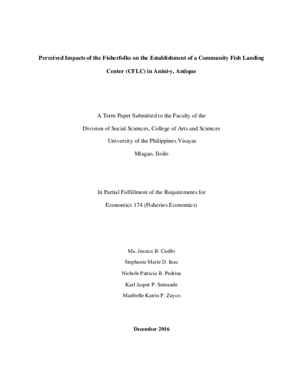 (PDF) Perceived Impacts of the Fisherfolks on the Establishment of a ...