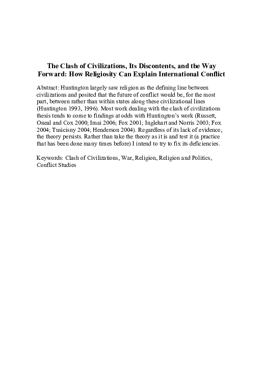 (DOC) The Clash of Civilizations, Its Discontents, and the Way Forward ...