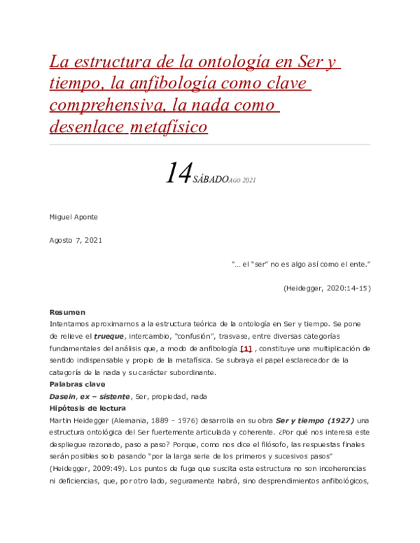 (DOC) La estructura de la ontología en Ser y tiempo