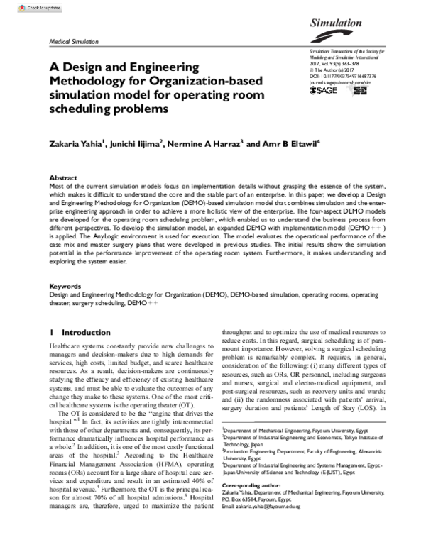 (PDF) A Design and Engineering Methodology for Organization-based simulation model for operating ...