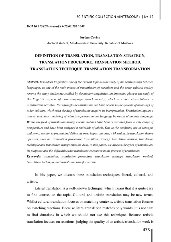 (PDF) Definition of Translation, Translation Strategy, Translation ...