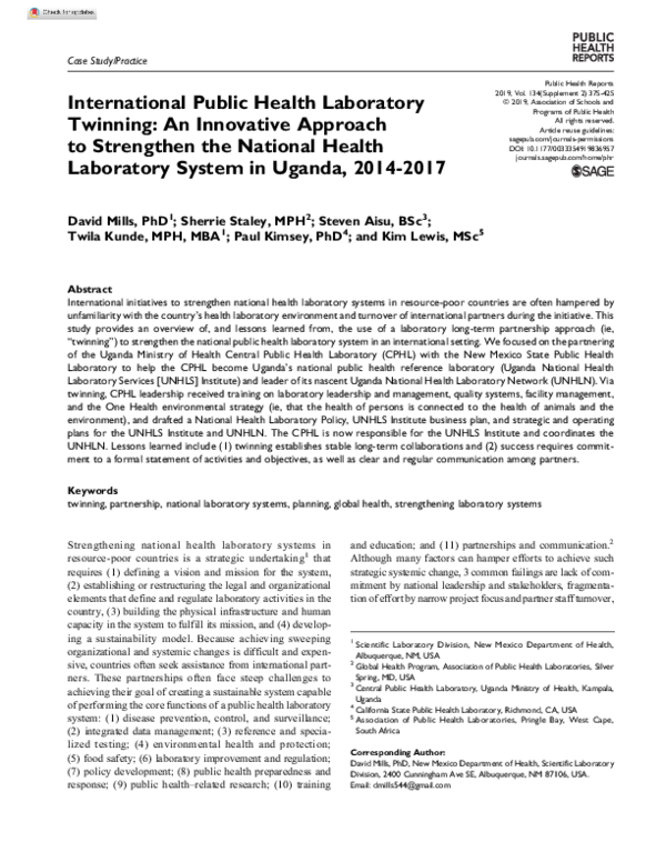 (PDF) International Public Health Laboratory Twinning: An Innovative ...