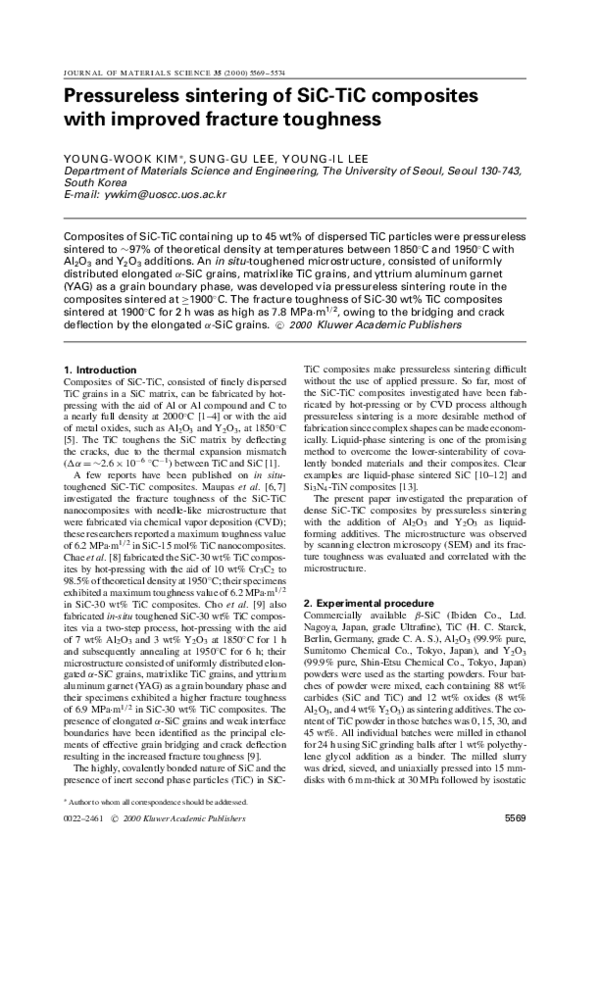 (PDF) Pressureless sintering of SiC-TiC composites with improved ...