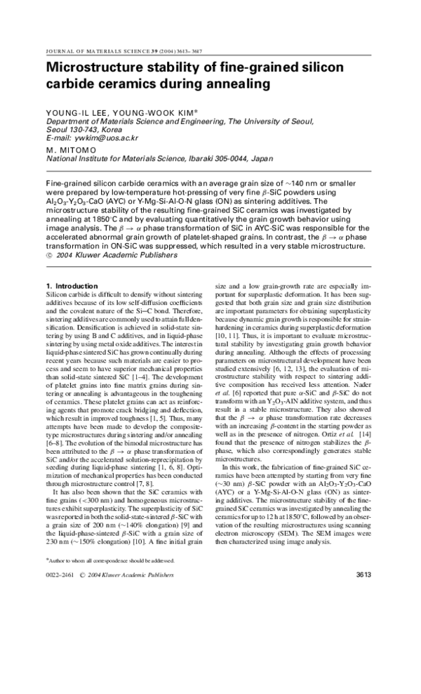 (PDF) Microstructure stability of fine-grained silicon carbide ceramics ...