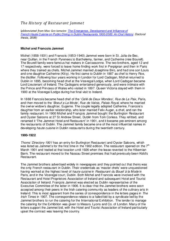 (PDF) The History of Restaurant Jammet