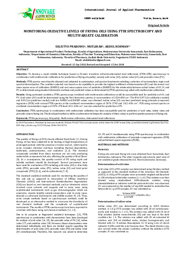 (PDF) Monitoring Oxidative Levels of Frying Oils Using Ftir ...