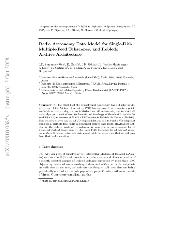 (PDF) Radio Astronomy Data Model for Single-Dish Multiple-Feed ...