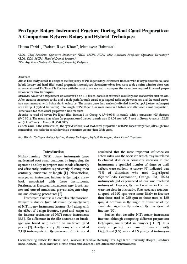 (PDF) ProTaper rotary instrument fracture during root canal preparation ...