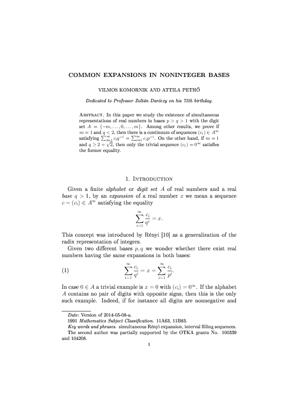 (PDF) Common expansions in noninteger bases