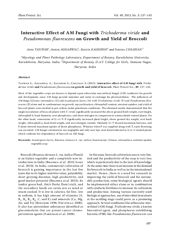 (PDF) Interactive effect of AM fungi with Trichoderma viride and Pseudomonas fluorescens on ...