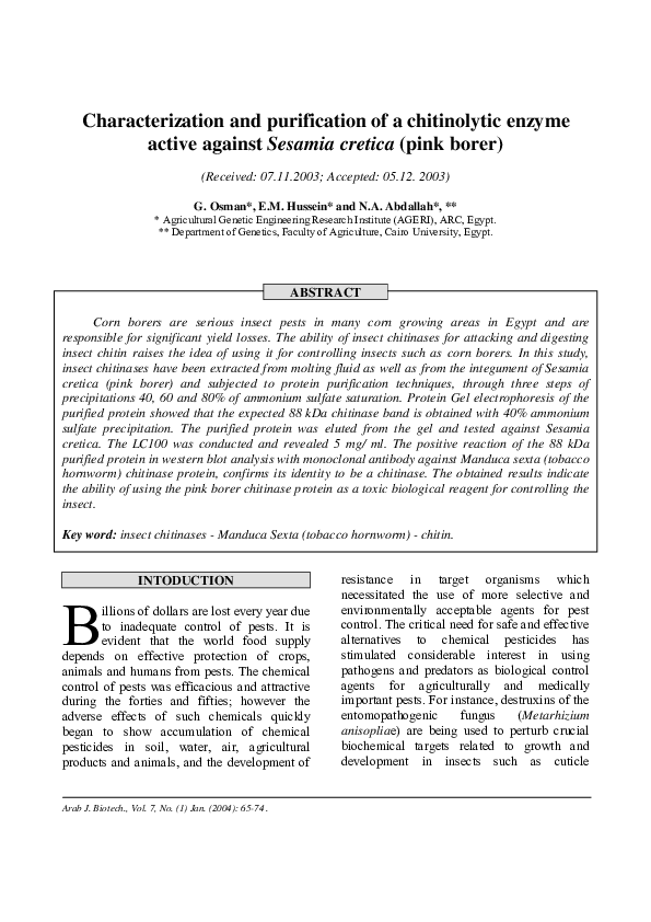 (PDF) Characterization and purification of a chitinolytic enzyme active ...