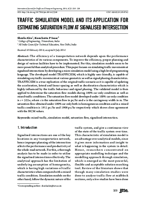 Pdf Traffic Simulation Model And Its Application For Estimating Saturation Flow At Signalised
