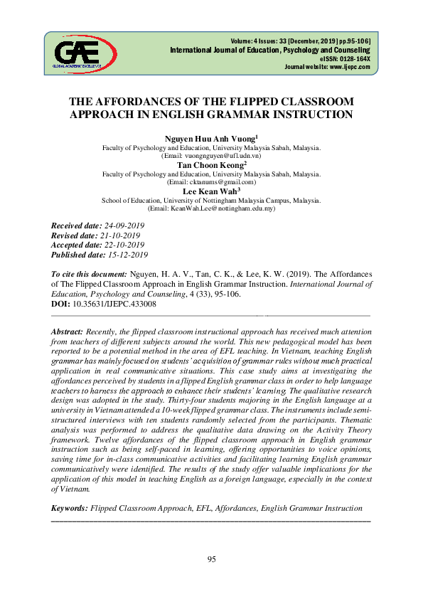 The Affordances of the Flipped Classroom Approach in English Grammar ...