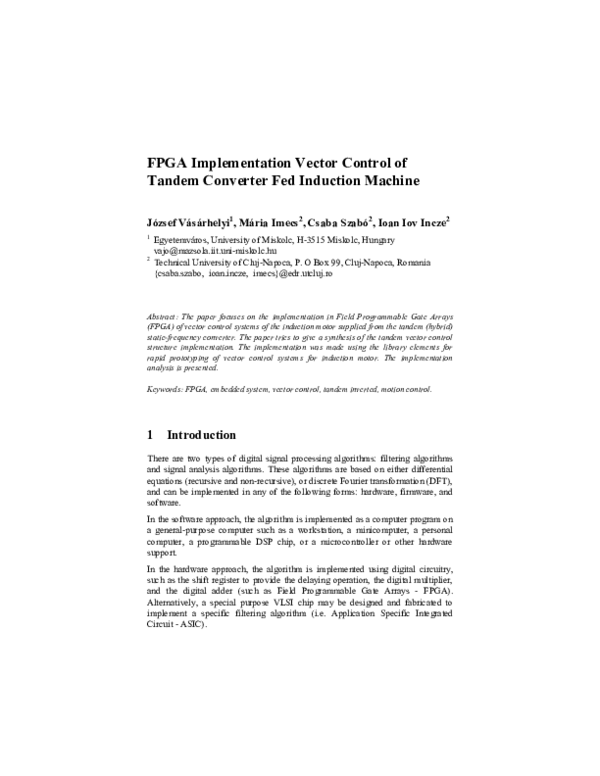 (PDF) FPGA Implementation vector control of tandem converter fed induction machine