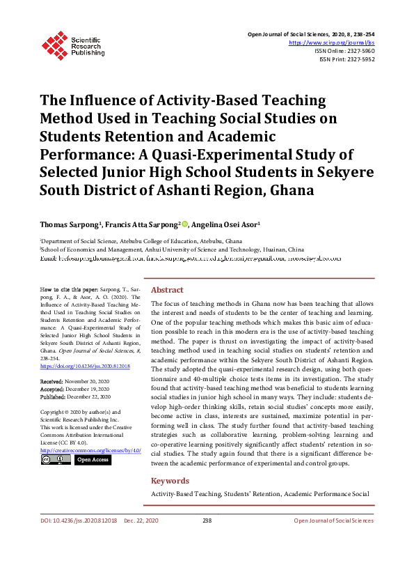 (PDF) The Influence of Activity-Based Teaching Method Used in Teaching ...