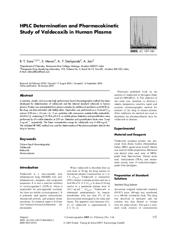 (PDF) HPLC Determination and Pharmacokinetic Study of Valdecoxib in Human Plasma