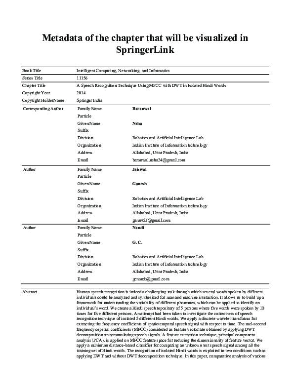 Pdf A Speech Recognition Technique Using Mfcc With Dwt In Isolated