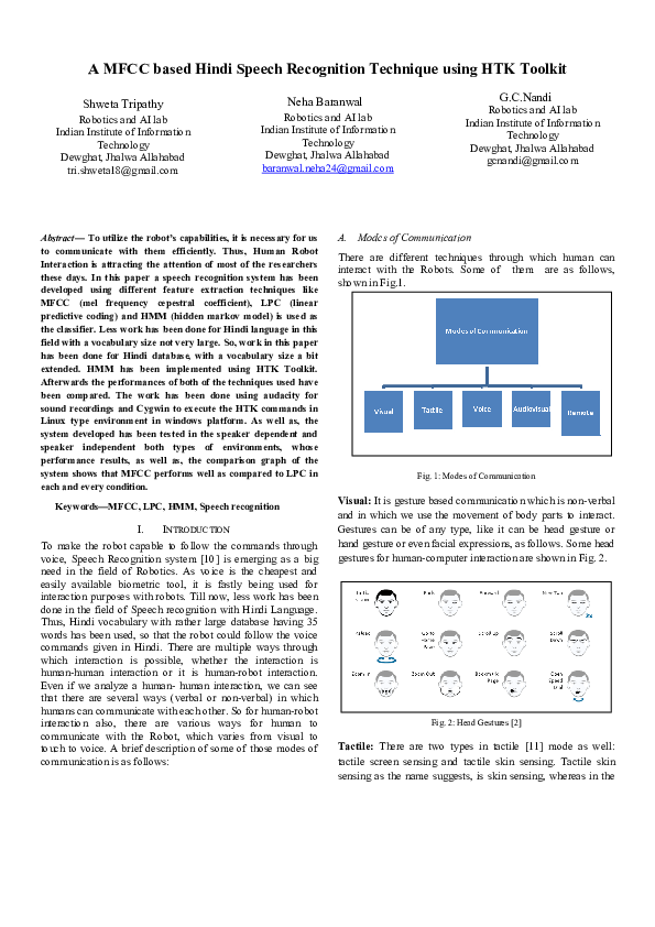 (PDF) A MFCC based Hindi speech recognition technique using HTK Toolkit