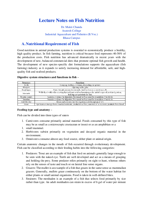(PDF) Lecture Notes on Fish Nutrition