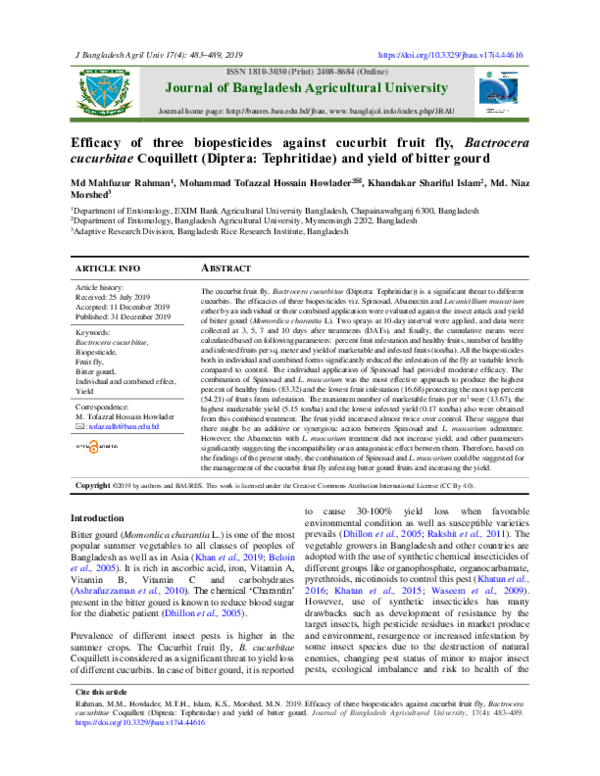 (PDF) Efficacy of three biopesticides against cucurbit fruit fly ...
