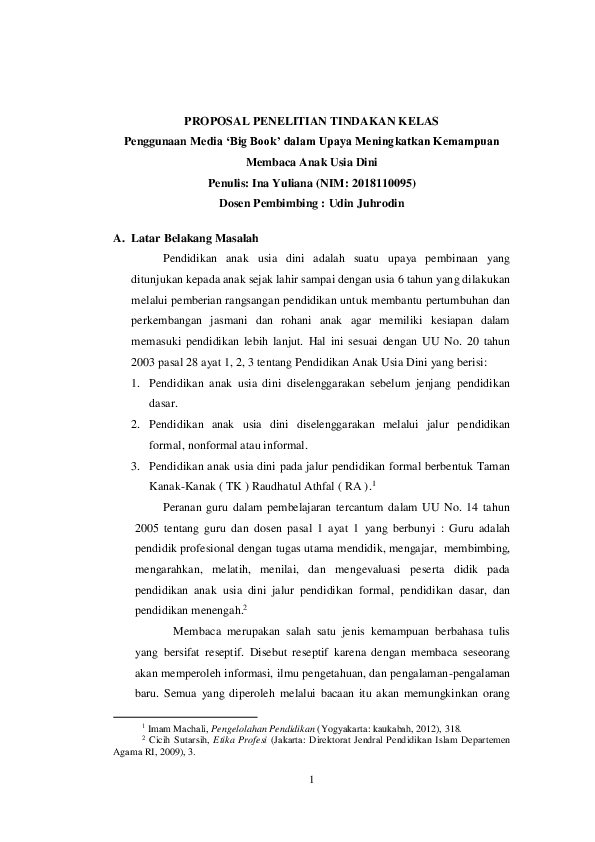 Pdf Proposal Ptk Penggunaan Media Big Book Dalam Upaya Meningkatkan