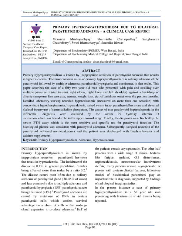 (PDF) Primary Hyperparathyroidism Due to Bilateral Parathyroid Adenoma ...