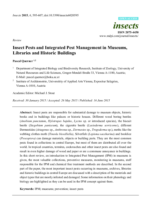(PDF) Insect Pests and Integrated Pest Management in Museums, Libraries ...