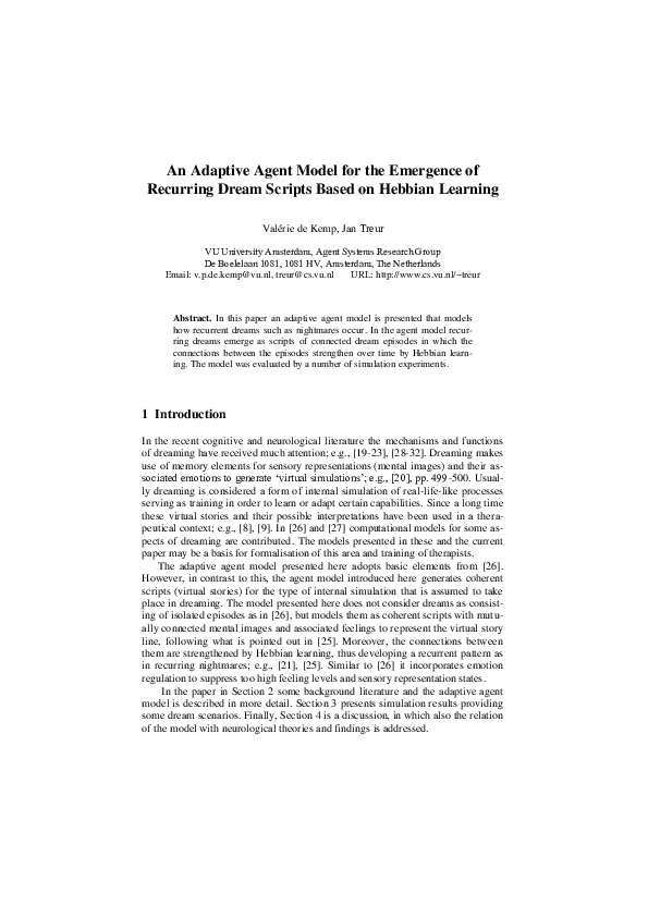 (PDF) An Adaptive Agent Model for the Emergence of Recurring Dream ...