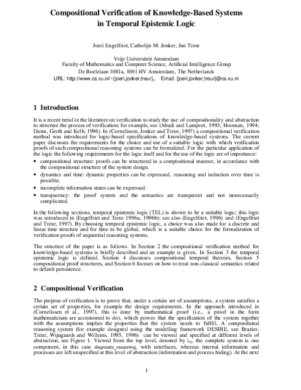 (PDF) Compositional Verification of Knowledge-Based Systems: A Case Study for Diagnostic Reasoning