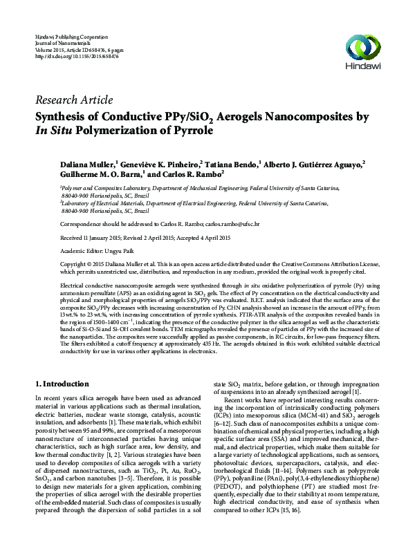 (PDF) Synthesis of Conductive PPy/SiO 2 Aerogels Nanocomposites by In ...