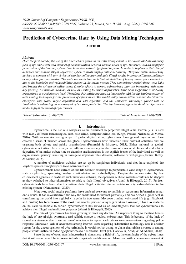 (PDF) Prediction of Cybercrime Rate by Using Data Mining Techniques