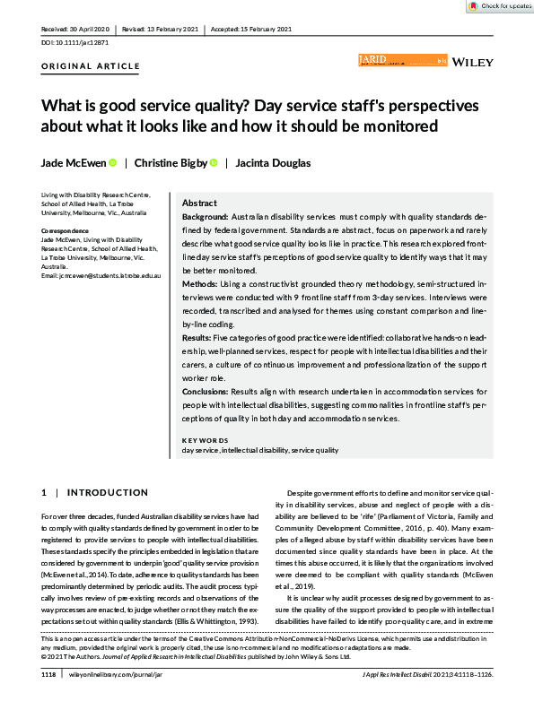 (PDF) What is good service quality? Day service staff's perspectives ...