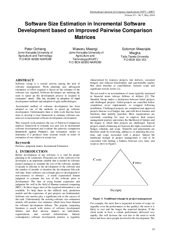 Pdf Software Size Estimation In Incremental Software Development Based On Improved Pairwise