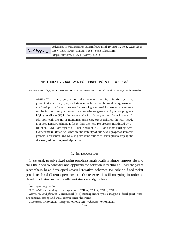 (PDF) AN ITERATIVE SCHEME FOR FIXED POINT PROBLEMS