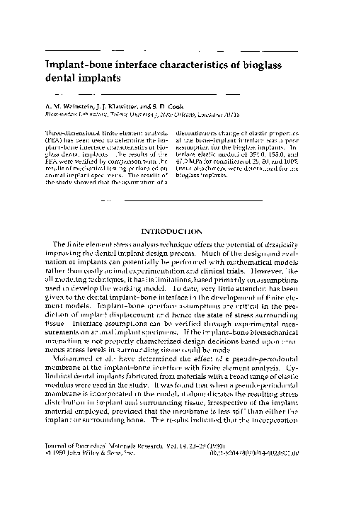 (PDF) Implant-bone interface characteristics of bioglass dental implants